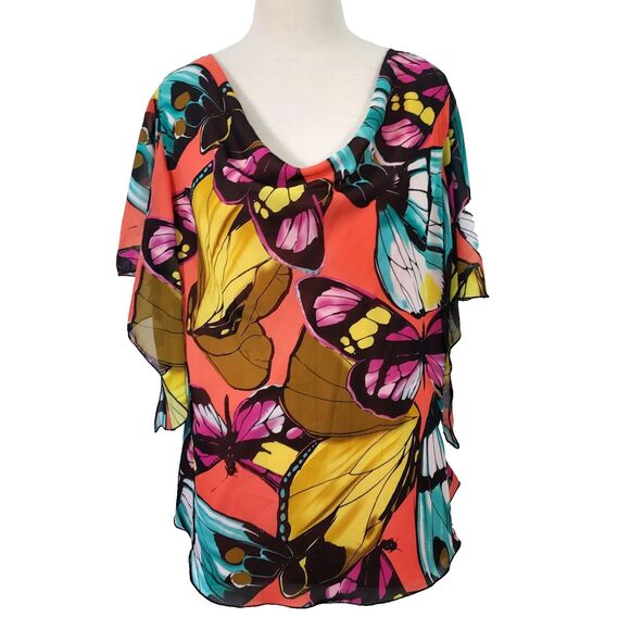 Antthony | Tops | Antthony Studio Shirt Top Butterfly Print Slit Sleeve ...